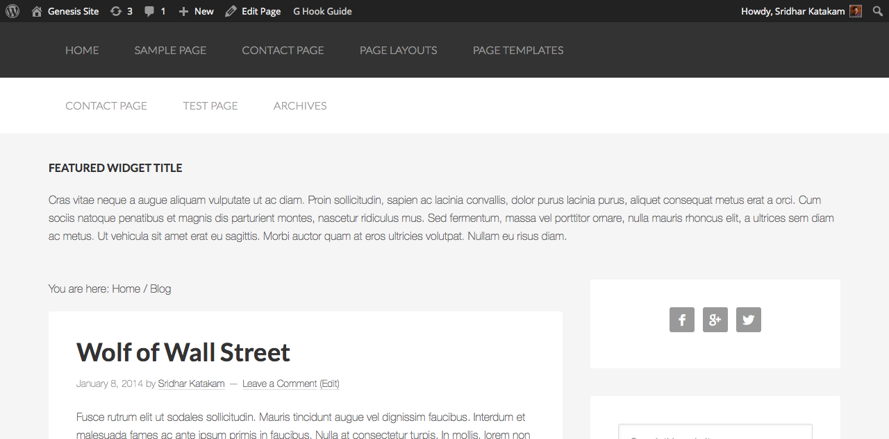How To Add A Featured Widget Area Above Content Sidebar Wrap In Genesis Sridhar Katakam