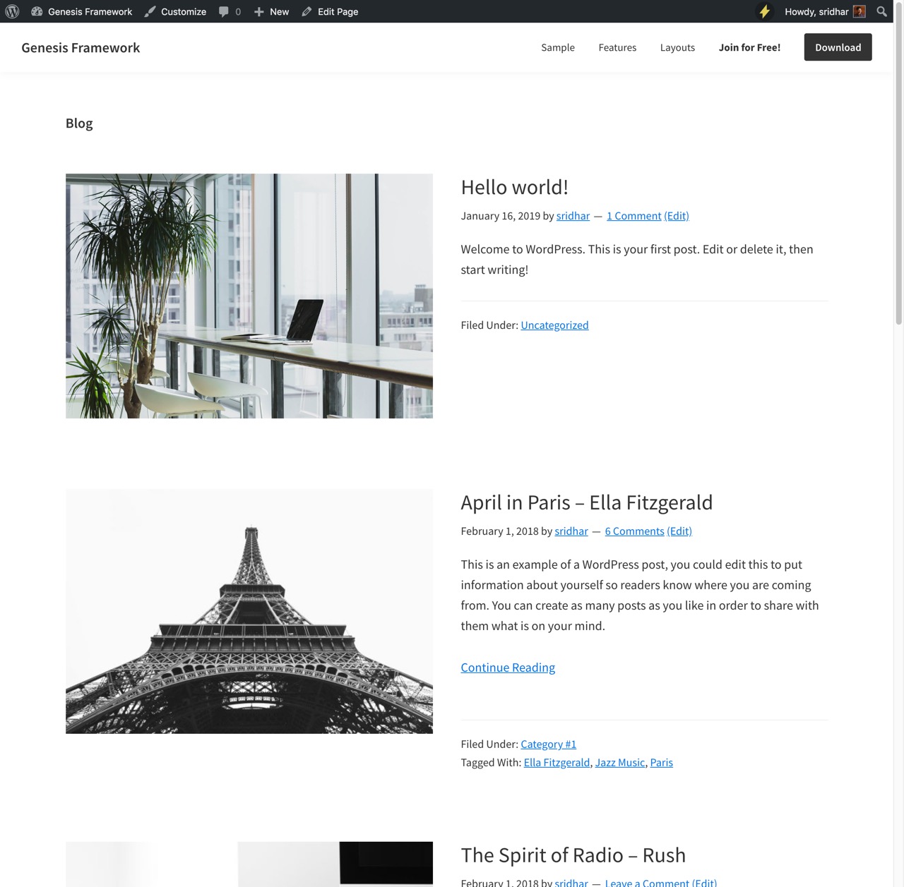 Two-column entry layout on content archives in Genesis - Sridhar Katakam
